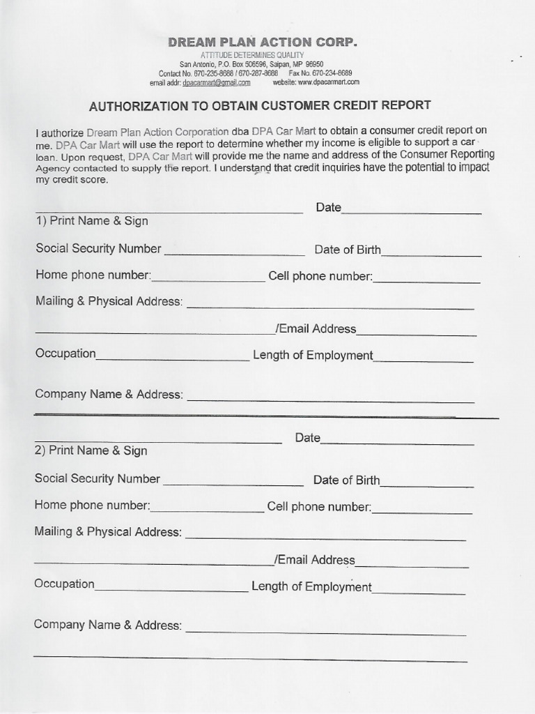 Authorization To Obtain Credit | PDF