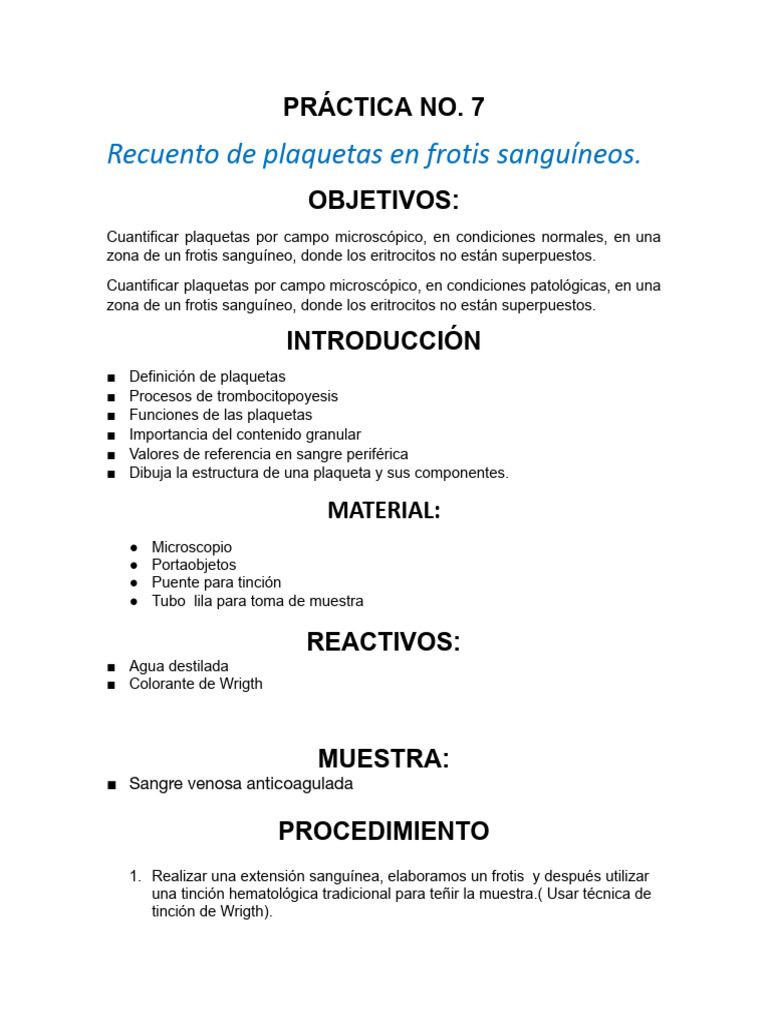 PR-CTICA 7.docx-1 | PDF | Plaqueta | Sangre