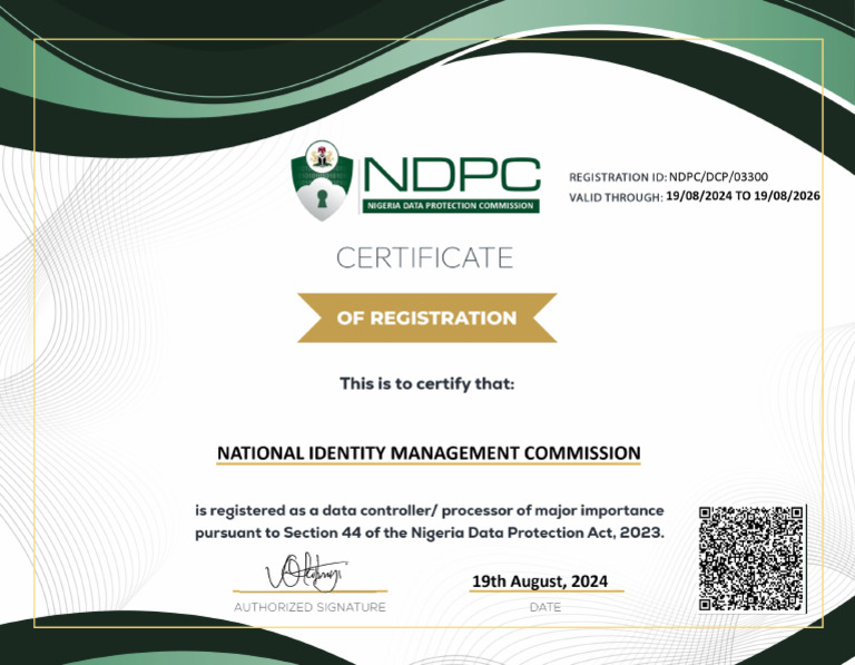 NIMC NDPC Certificate | PDF
