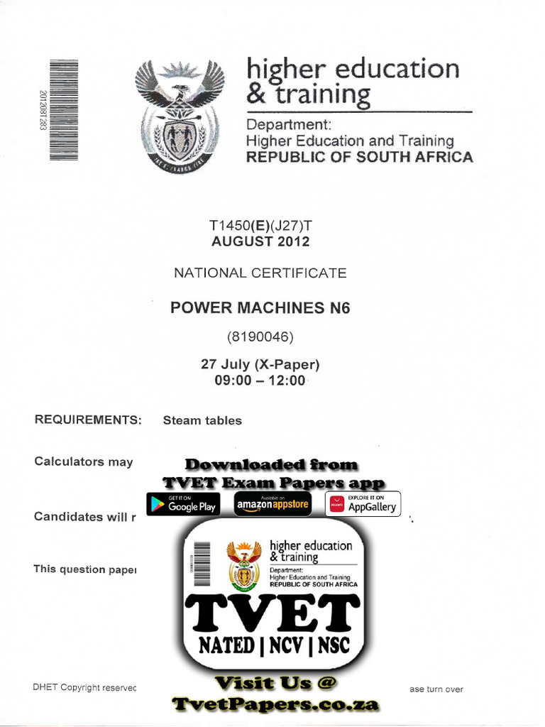 National Certificate Power Machines N6 Exam | PDF | Turbine | Steam