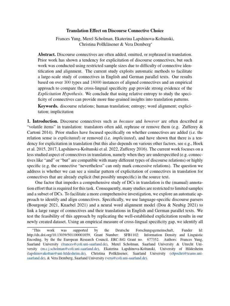 Discourse Connectives in Translation | PDF | Translations | Linguistics
