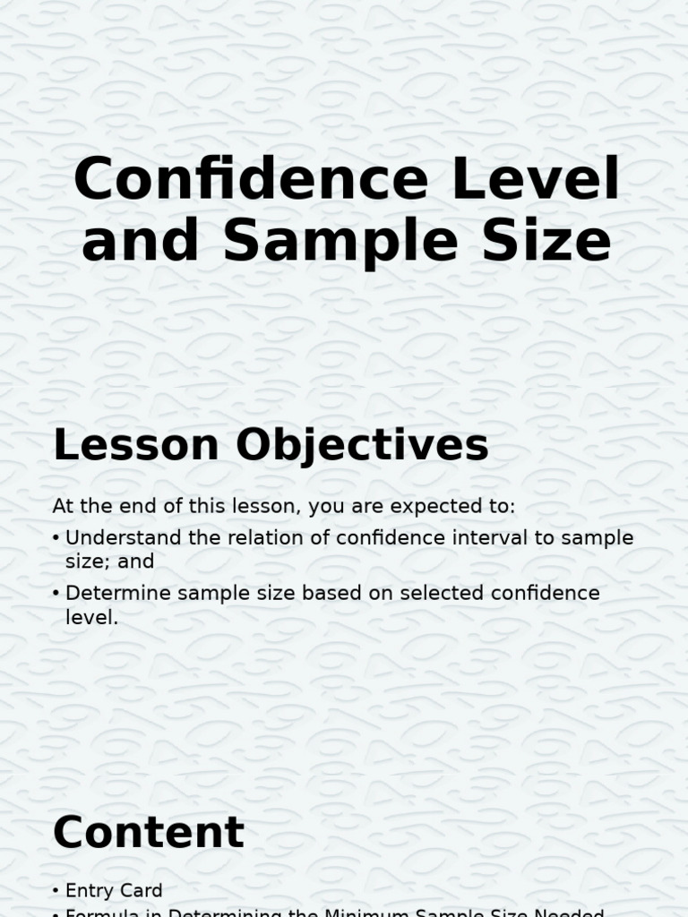 ppt11. Confidence Level and Sample Size | PDF | Sample Size Determination | Confidence Interval