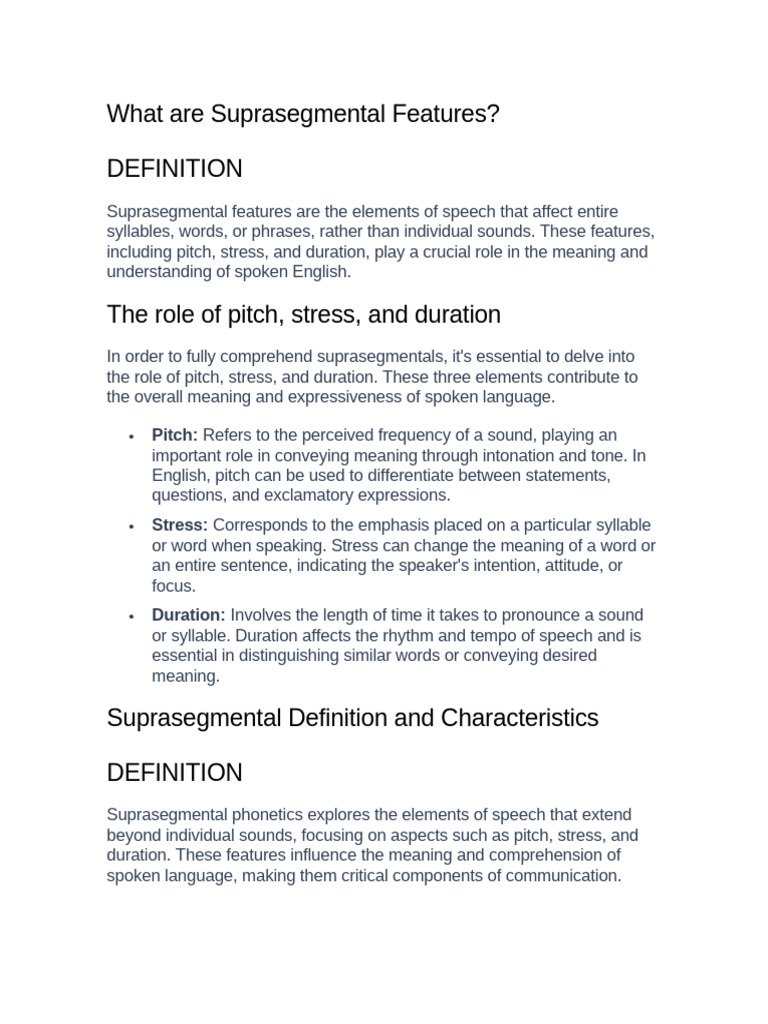 Suprasegmental Elements and Features | PDF | Stress (Linguistics) | Tone (Linguistics)