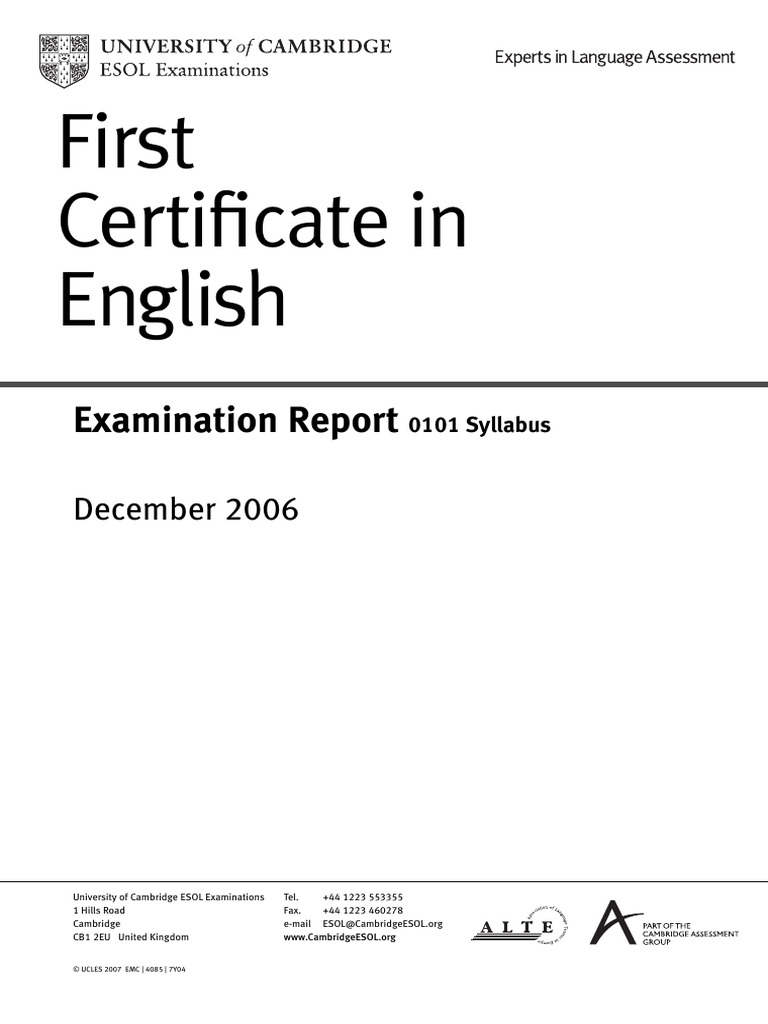 First Certificate in English. Examination Report | PDF | Multiple ...
