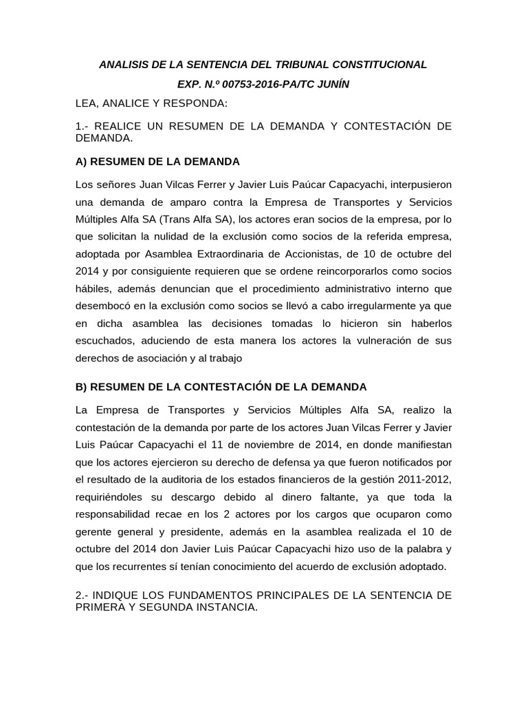Analisis de La Sentencia Del Tribunal Constitucional-Mohami | PDF | Auditoría | Demanda judicial