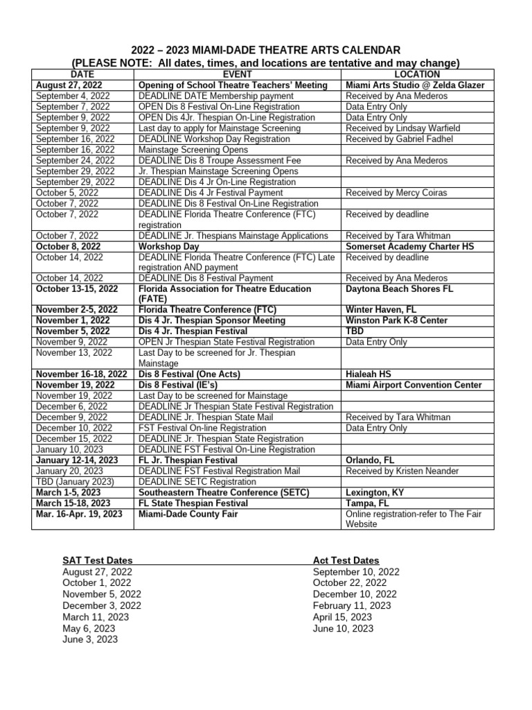 Miami-Dade Theatre Arts Calendar 2022-2023 | PDF