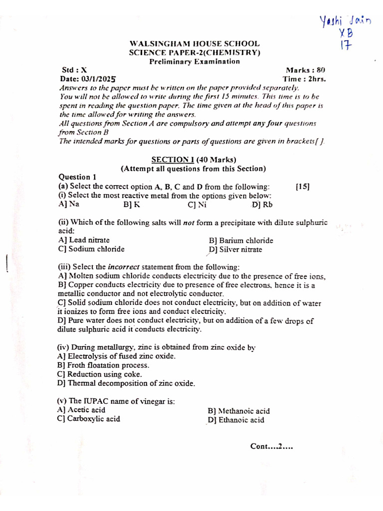 WHS Chemistry Prelim 2025 | PDF