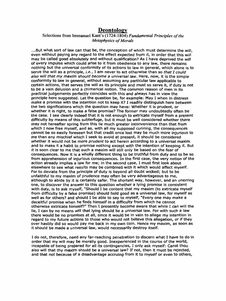Deontology - Kant S Fundamental Principl | PDF