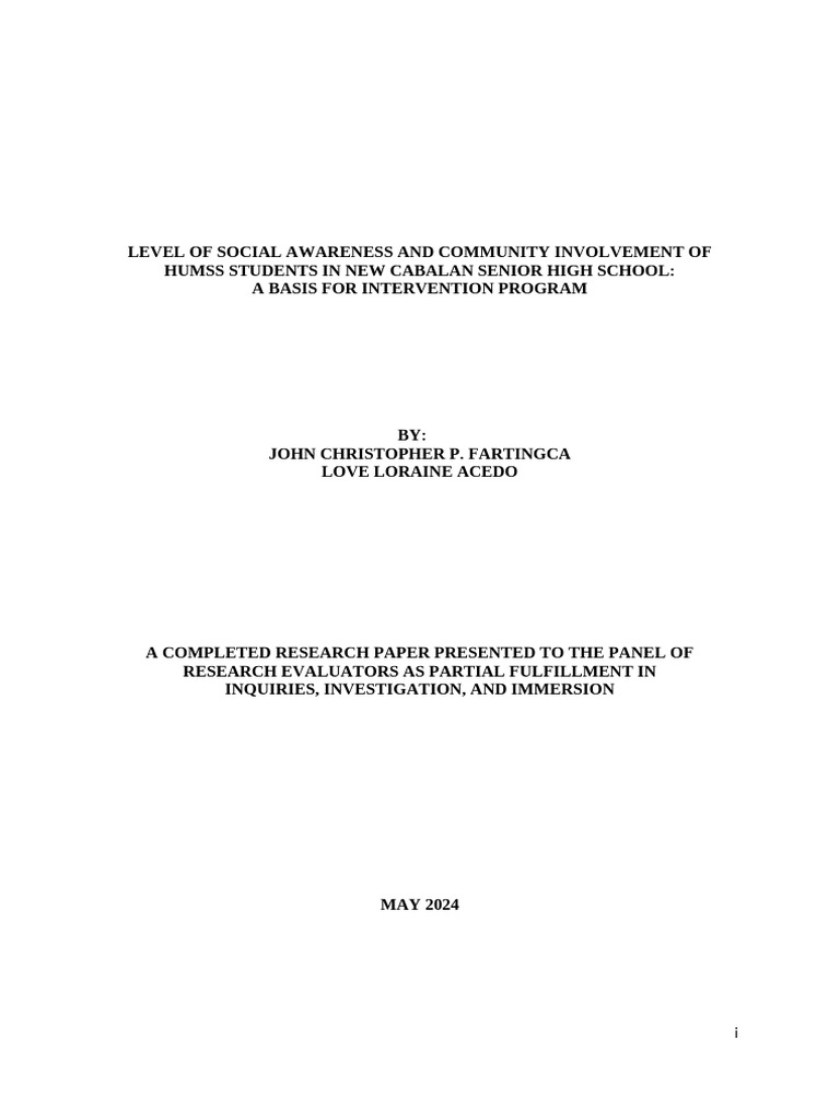 NCSHS - Level of Social Awareness and Community Involvement of Humss ...