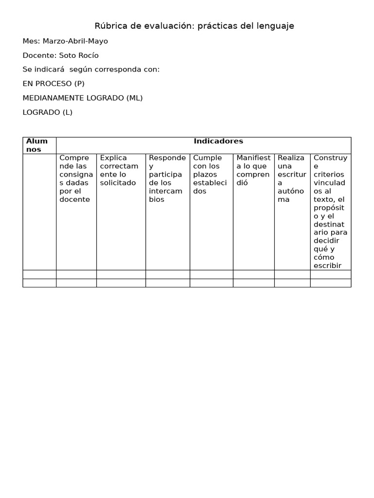 Rúbrica Prácticas Del Lenguaje | PDF