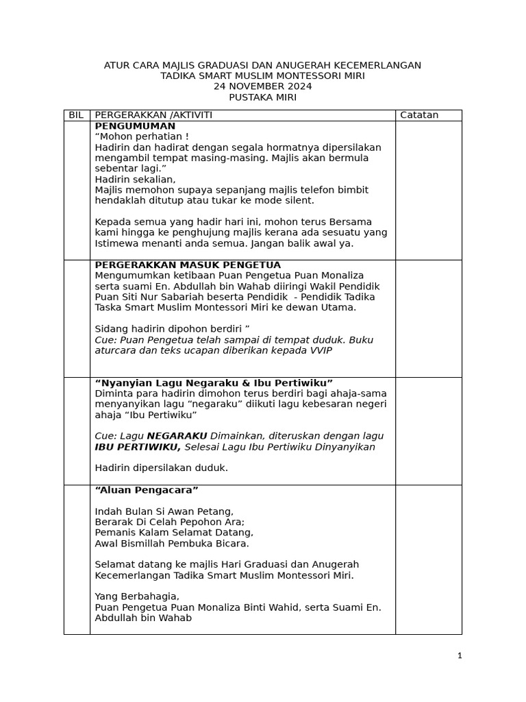 ATUR CARA MAJLIS GRADUASI DAN ANUGERAH KECEMERLANGAN | PDF