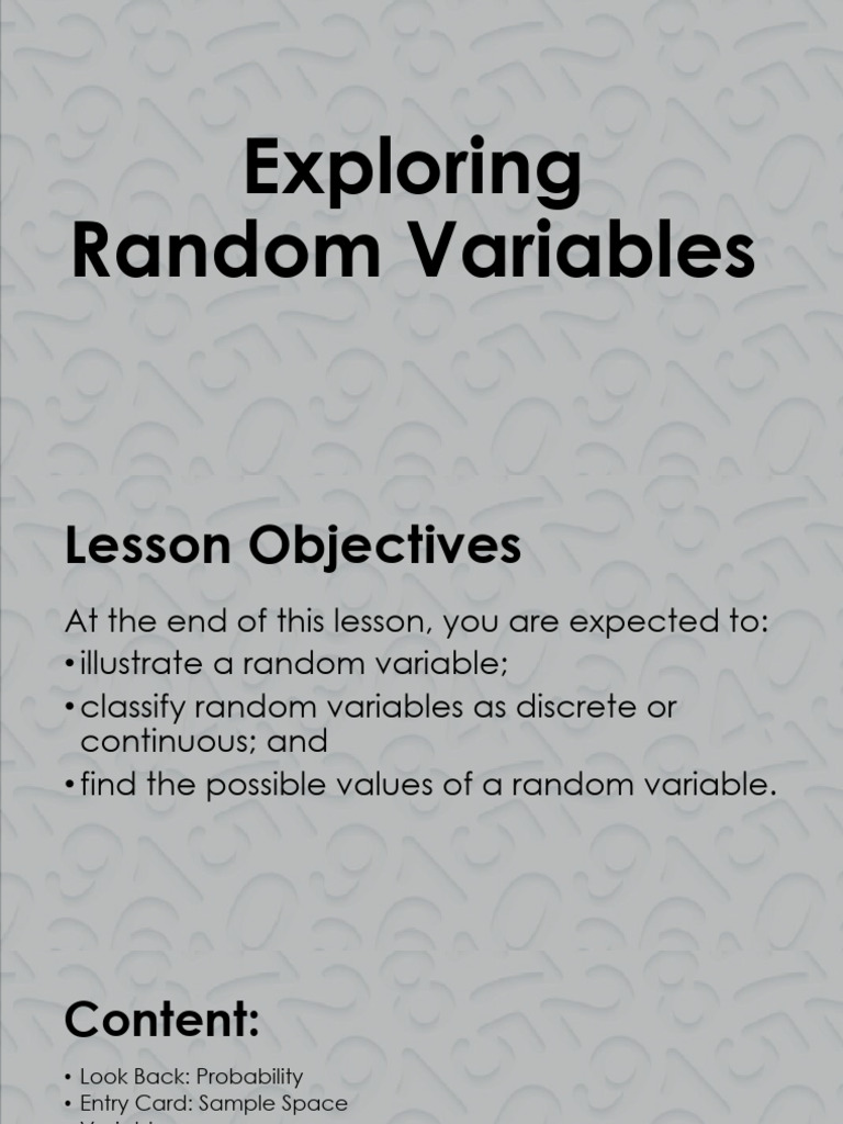 Ppt02. Random Variable - Probability Distribution | PDF | Probability Distribution | Random Variable