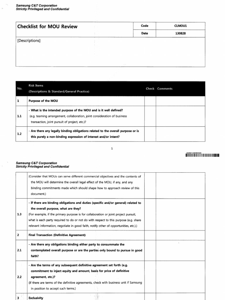 02 Checklist for MOU Review | PDF
