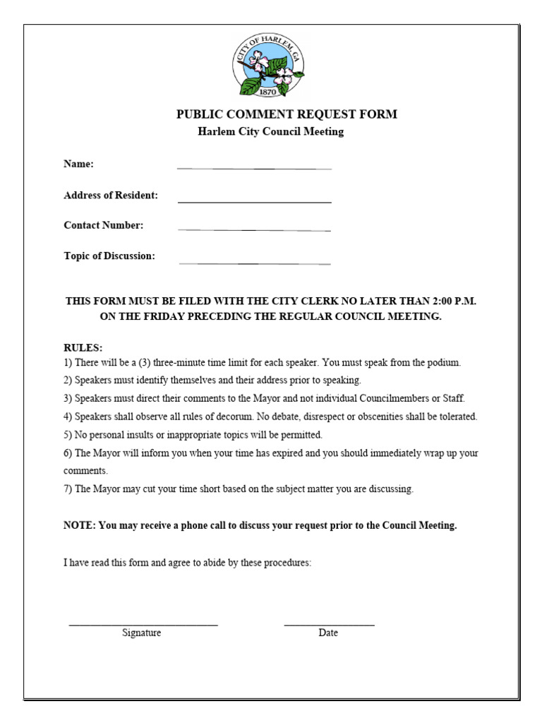 Public Comment Request Form | PDF