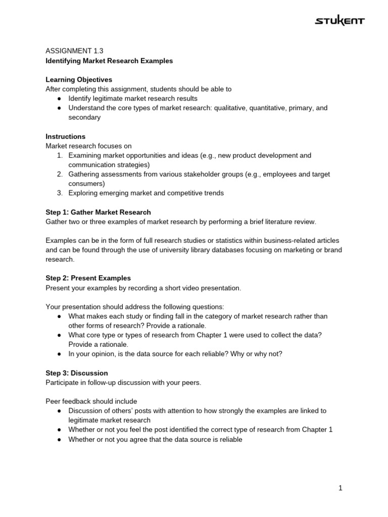 Market Research Examples Assignment | PDF
