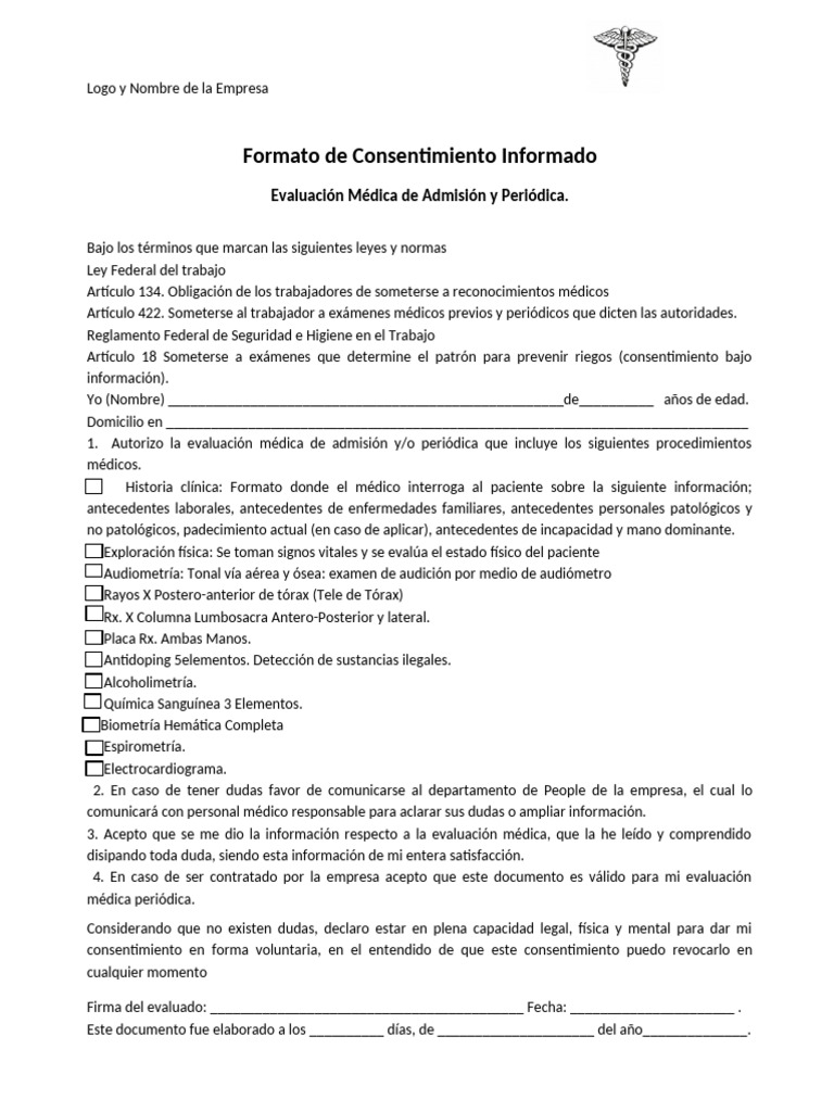 Consentimiento para Evaluación Médica | PDF | Consentimiento informado ...