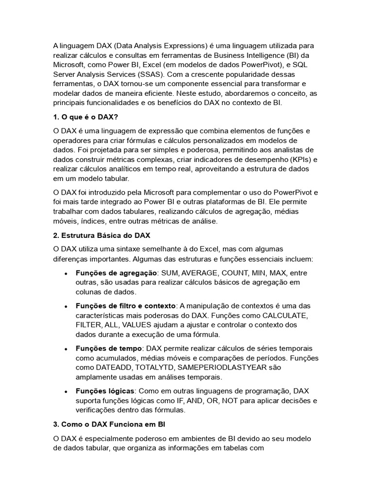 A Linguagem DAX | PDF | Dados | Microsoft Excel