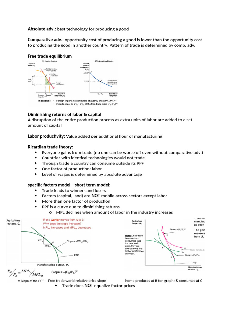 International Economics Cheat Sheet | PDF | Cost Of Living | Monopoly