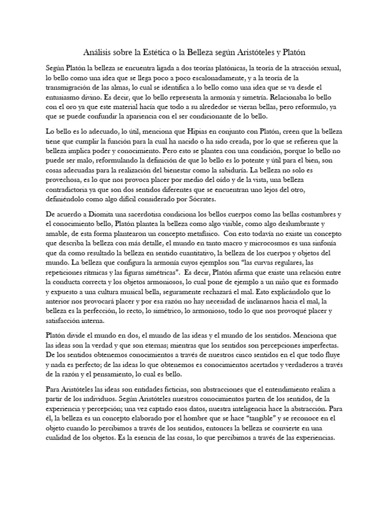 Análisis Sobre La Estética o La Belleza Según Aristóteles y Platón ...