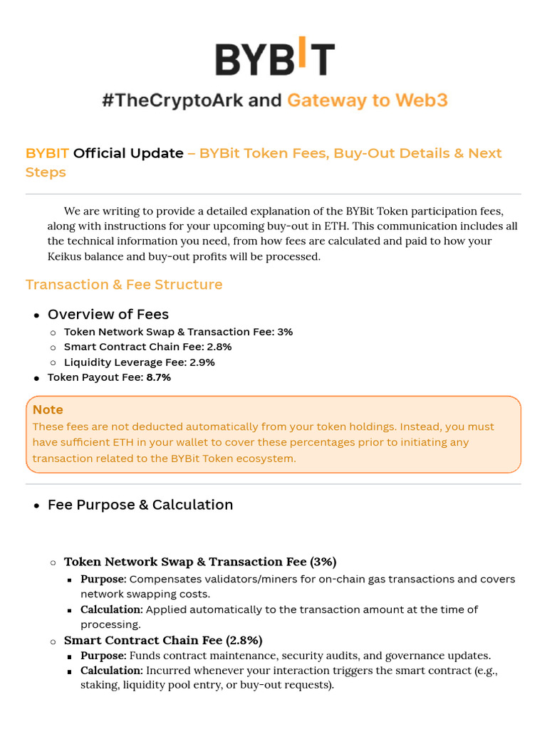 BYBIT Official Update – BYBit Token Fees, Buy-Out Details & Next Steps 3 | PDF | Cryptocurrency ...