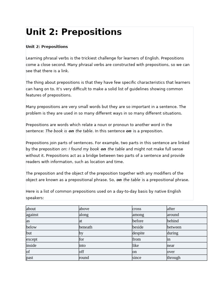 Prepositions | PDF | Noun | Verb