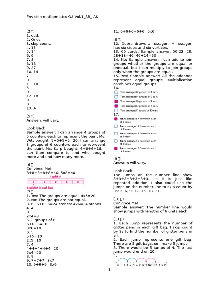 Envision Math - G3 Vol.1 - SB - AK | PDF | Matrix (Mathematics ...