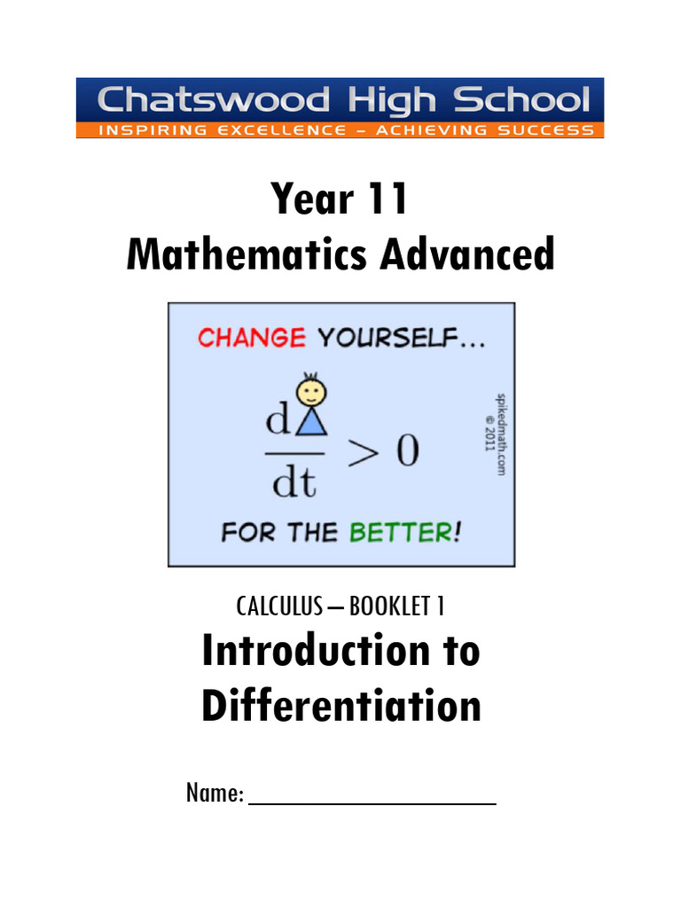00 MA-C1 Booklet 01 - Intro to Differentiation | PDF | Derivative | Tangent