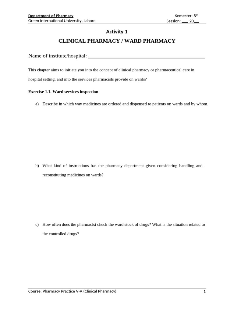 Activity 5 - Ward Inspection | PDF | Pharmacy | Pharmacist