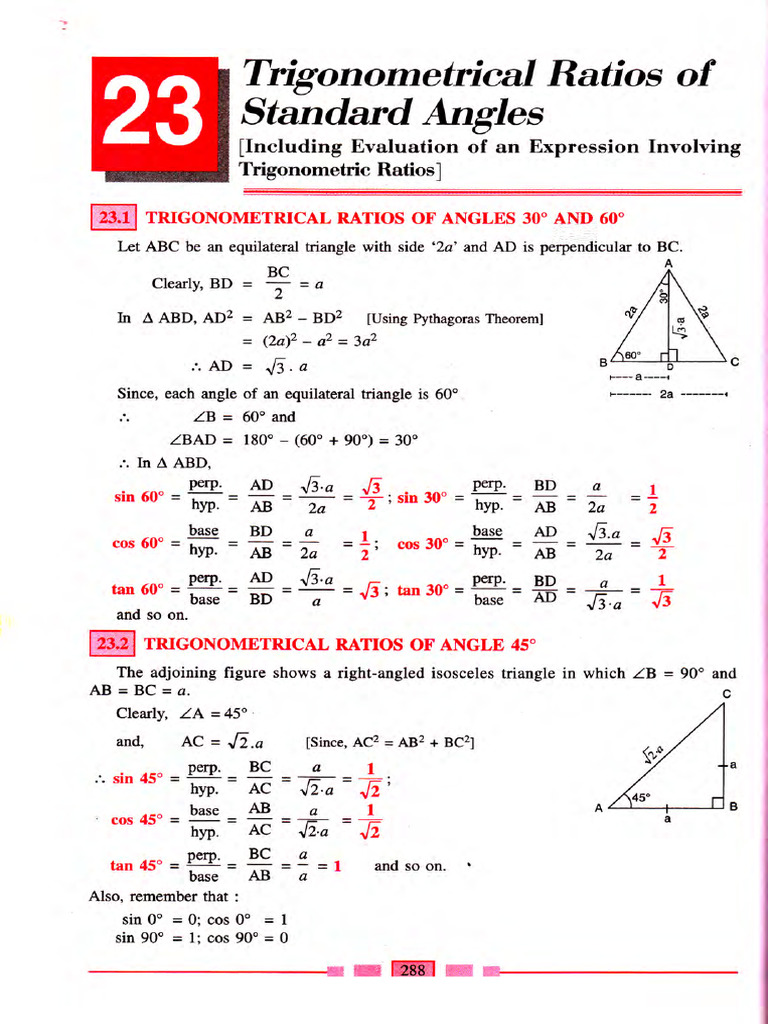 Selina Class 9 Maths Chapter 23 Trigonometrical Ratios of Standard ...