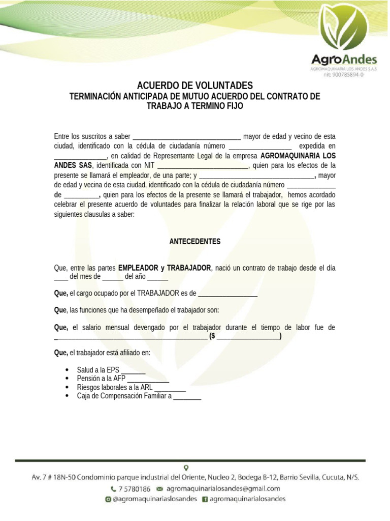 Modelo de Terminación de Contrato de Trabajo - Octubre 8 de 2024 | PDF