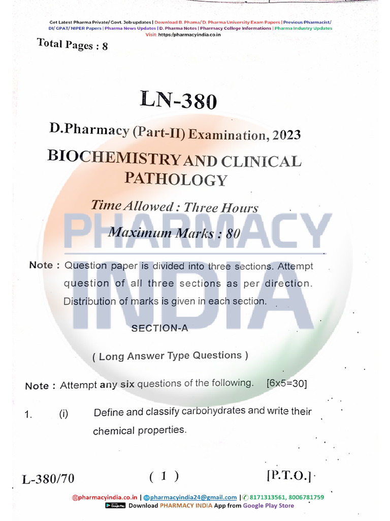 Biochemistry Paper 2023 Chattisgarh | PDF