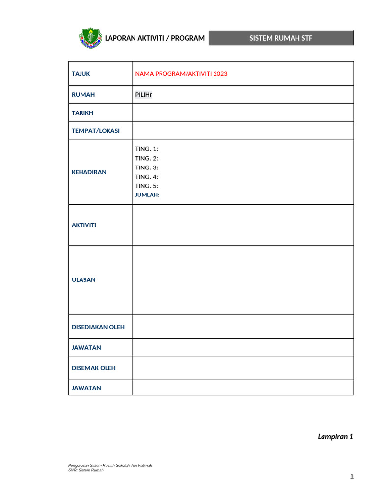 Template Laporan Program - Aktiviti - 1 | PDF
