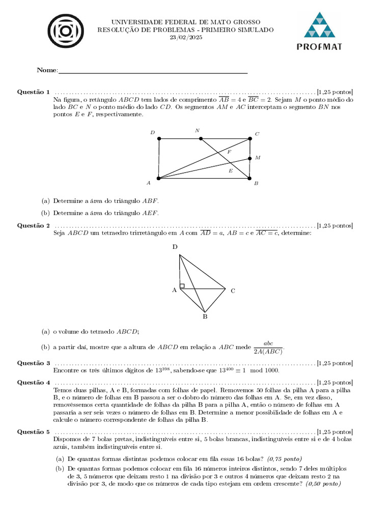 simulado profmat 2025 | PDF | Triângulo | Matemática