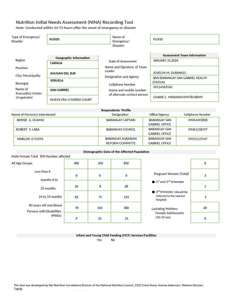 NINA Tool for Nutrition Assessment | PDF | Breastfeeding | Breast Milk