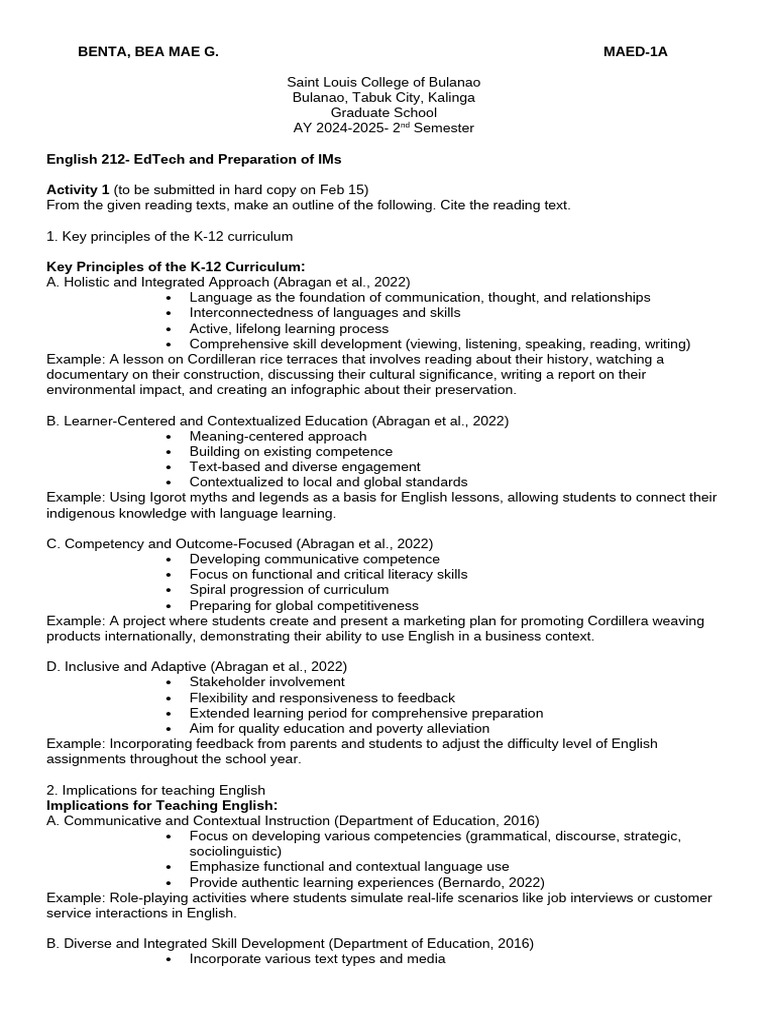 OUTLINE ACT (1) | PDF | Liberal Arts Education | Education Theory
