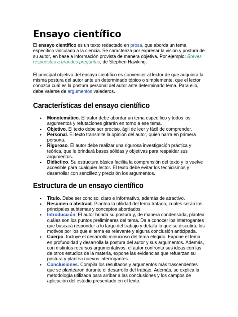 Ensayo Científico | PDF | Ensayos | Sumario abstracto)
