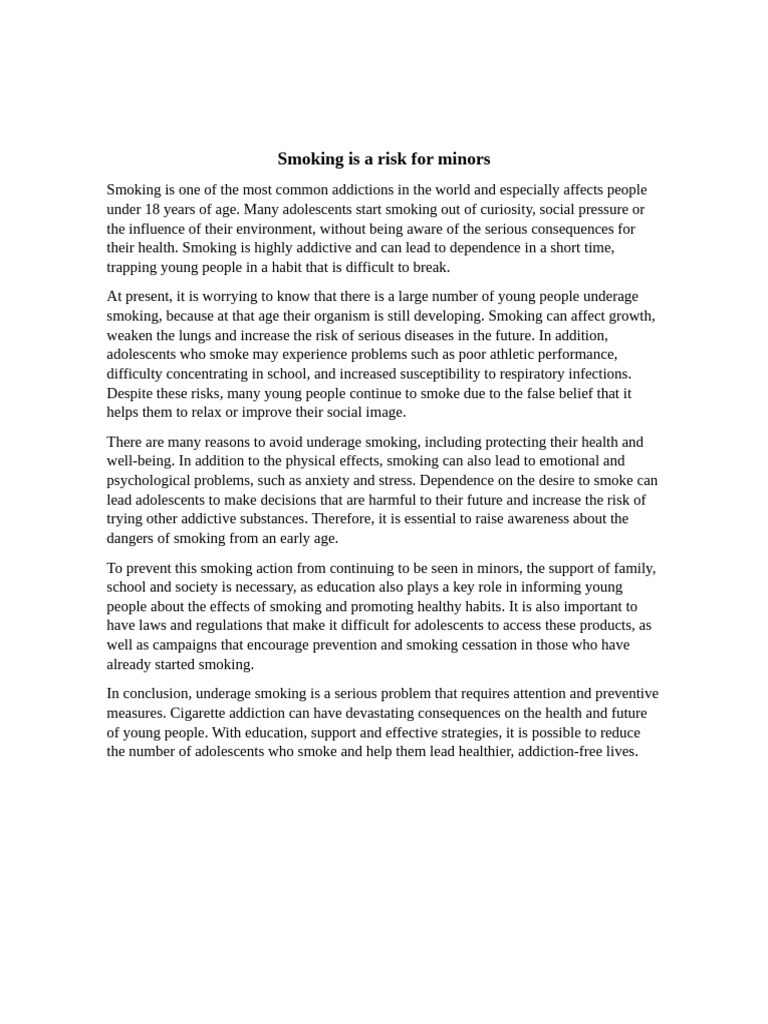 Smoking Is A Risk For Minors | PDF