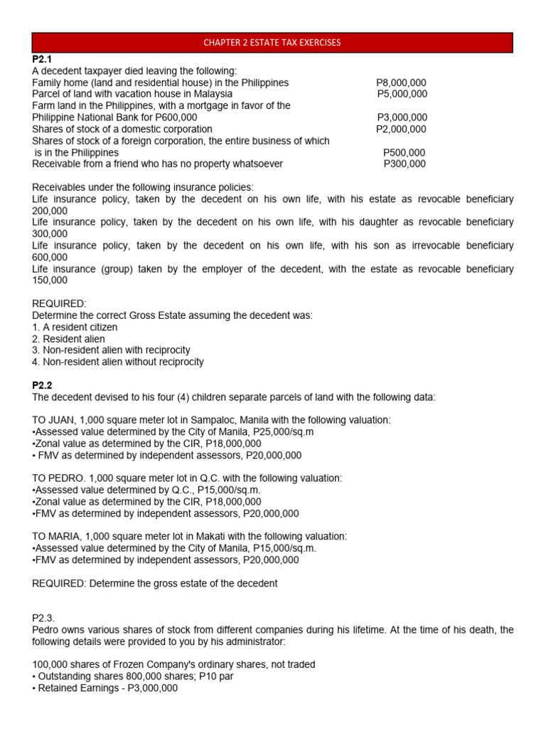 Estate Tax Calculation Exercises | PDF | Estate Tax In The United ...