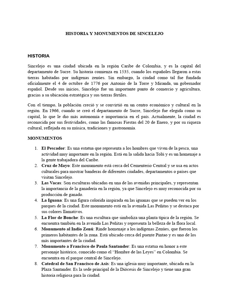 Historia y Monumentos de Sincelejo | PDF