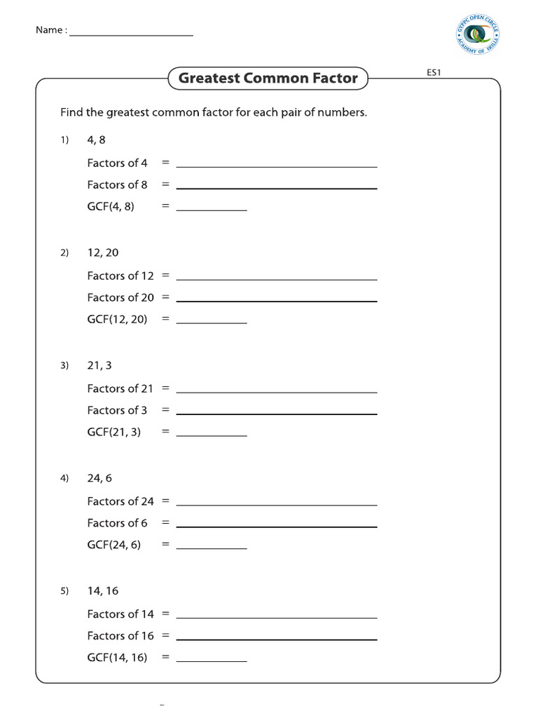 GCF 1 - WORKSHEET Easy and Difficult | PDF