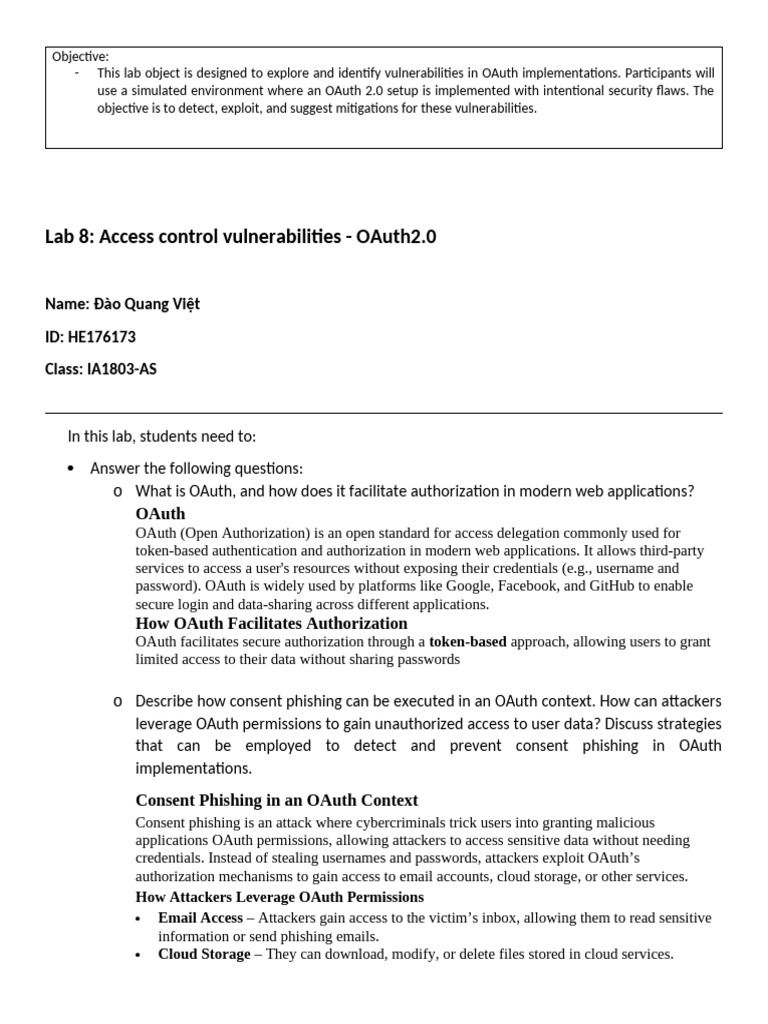 Lab8 Access Control Vulnerabilities - OAuth2.0 | PDF | Phishing | Access Control
