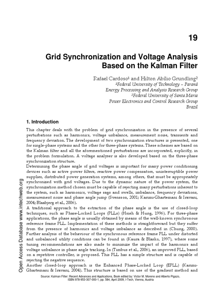 Intech Grid Synchronization And Voltage Analysis Based On The Kalman Filter Pdf Kalman