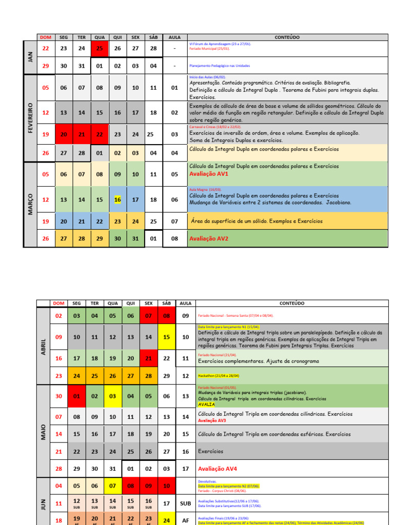 calendario 2023_1 -Cálculo 3 _fc63193beba9249fa4e1eb59be7ce3a7 | PDF | Cálculo | Integrante