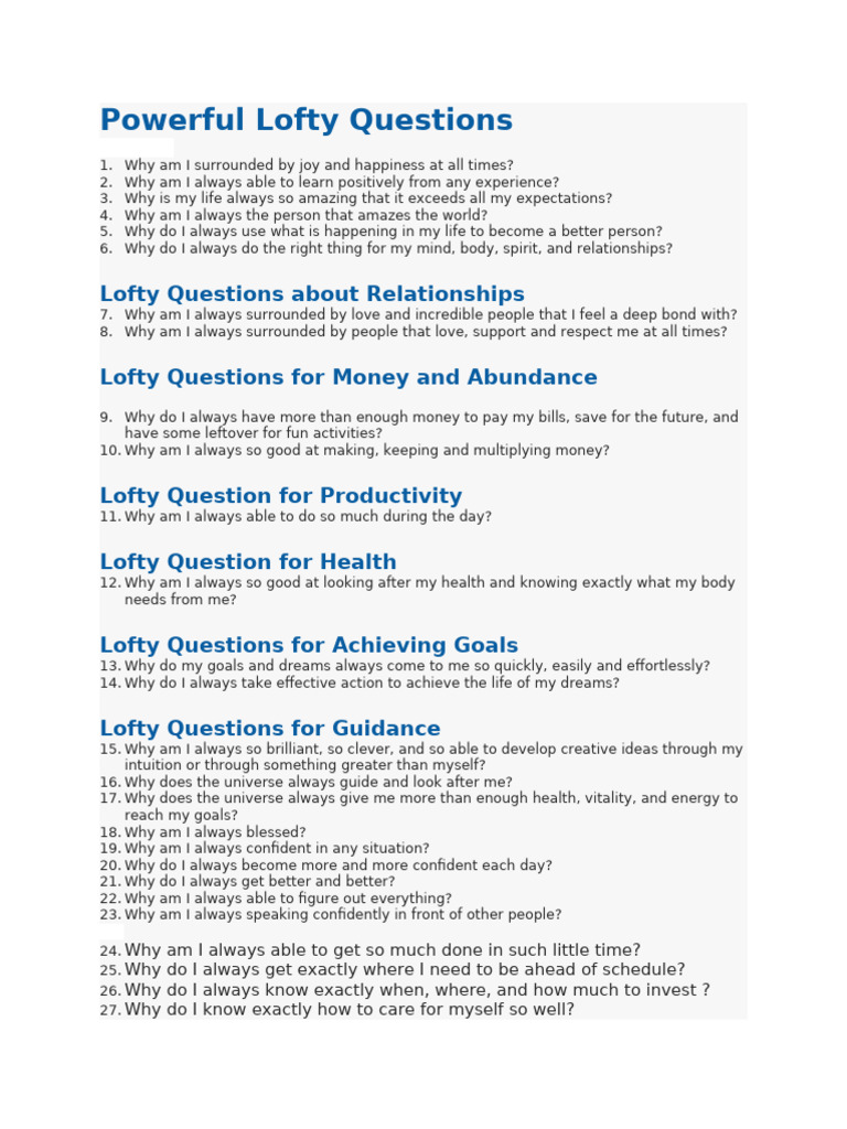 Lofty Questions To Manifet | PDF