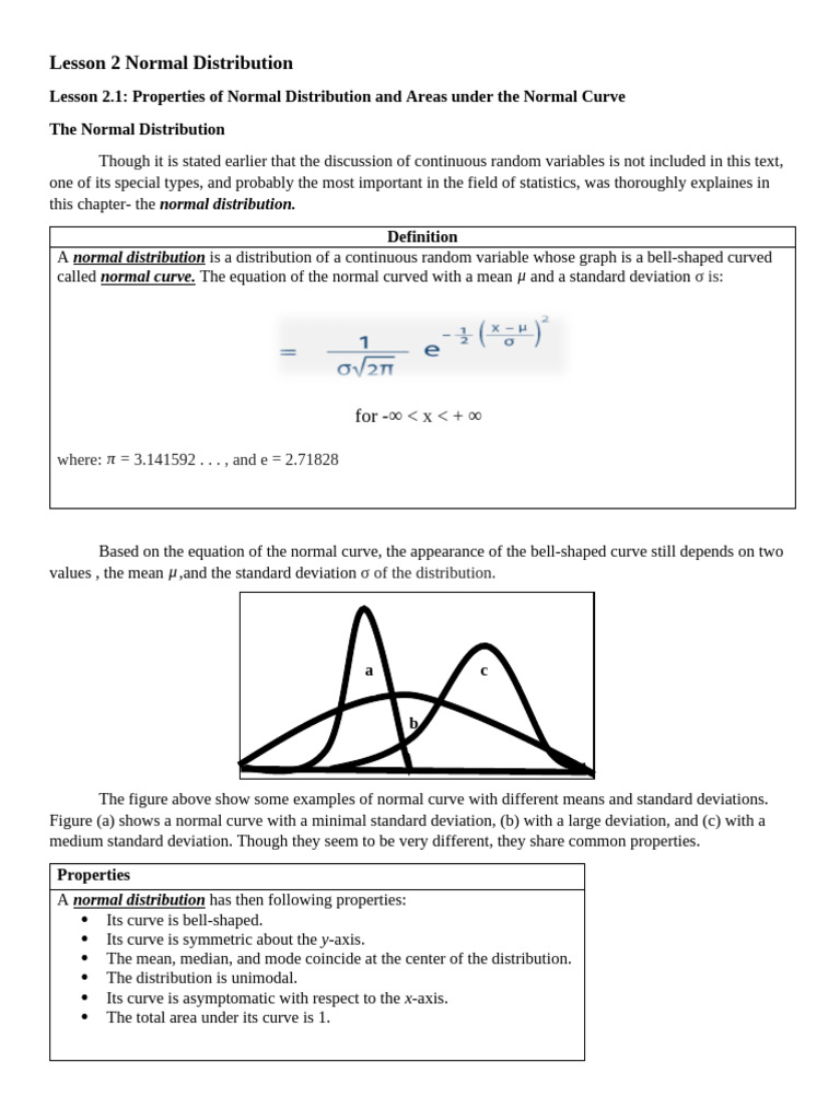 Lesson 5- Normal Distribution | PDF | Normal Distribution | Probability Distribution