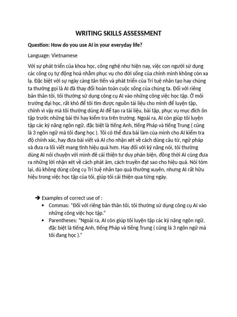 Writing Skills Assessment | PDF