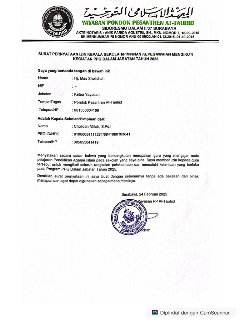 Surat Ijin Yayasan PPG | PDF