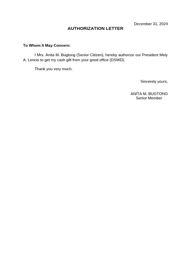 Senior Cash Gift Authorization | PDF