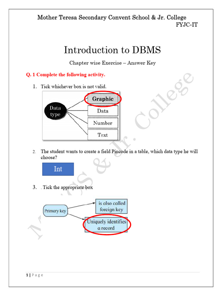 FYJC Exercise Chap. 2 Introduction To DBMS | PDF | Databases | Information Technology Management