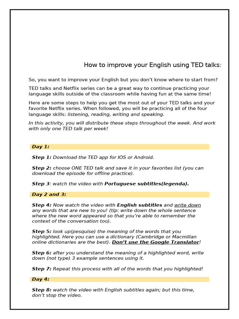 How To Improve Your English With Ted Talks | PDF | English Language ...
